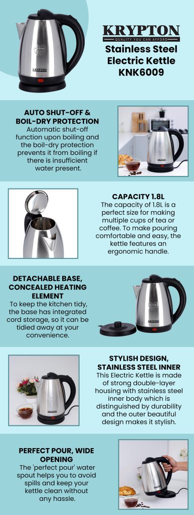 Krypton KNK6009 Stainless Steel Electric Kettle | PLUGnPOINT