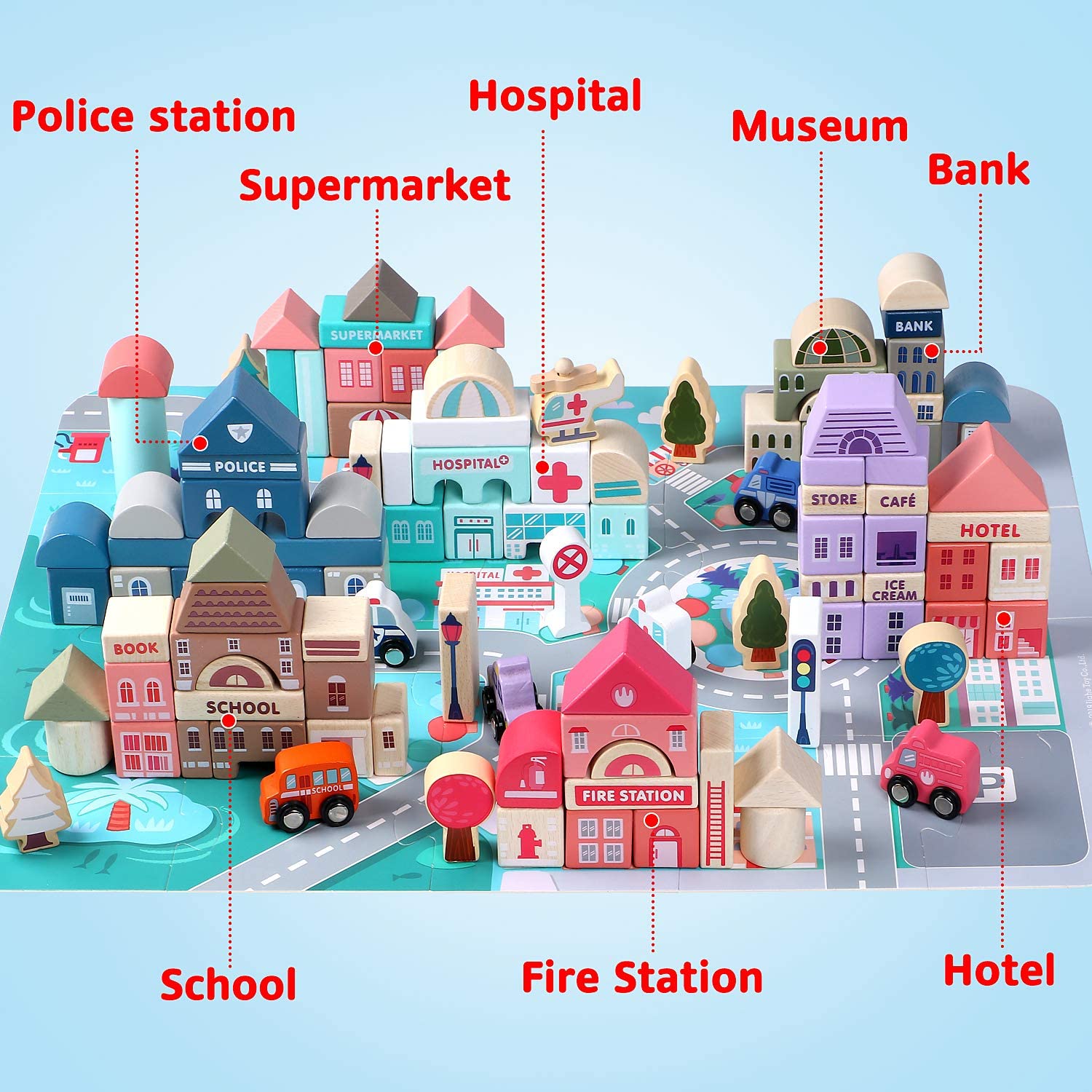 Kidzabi Wooden Building Blocks Toy | 115 PCS | PLUGnPOINT