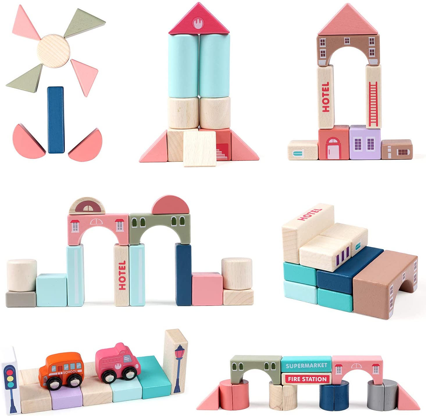 Kidzabi Wooden Building Blocks Toy | 115 PCS | PLUGnPOINT