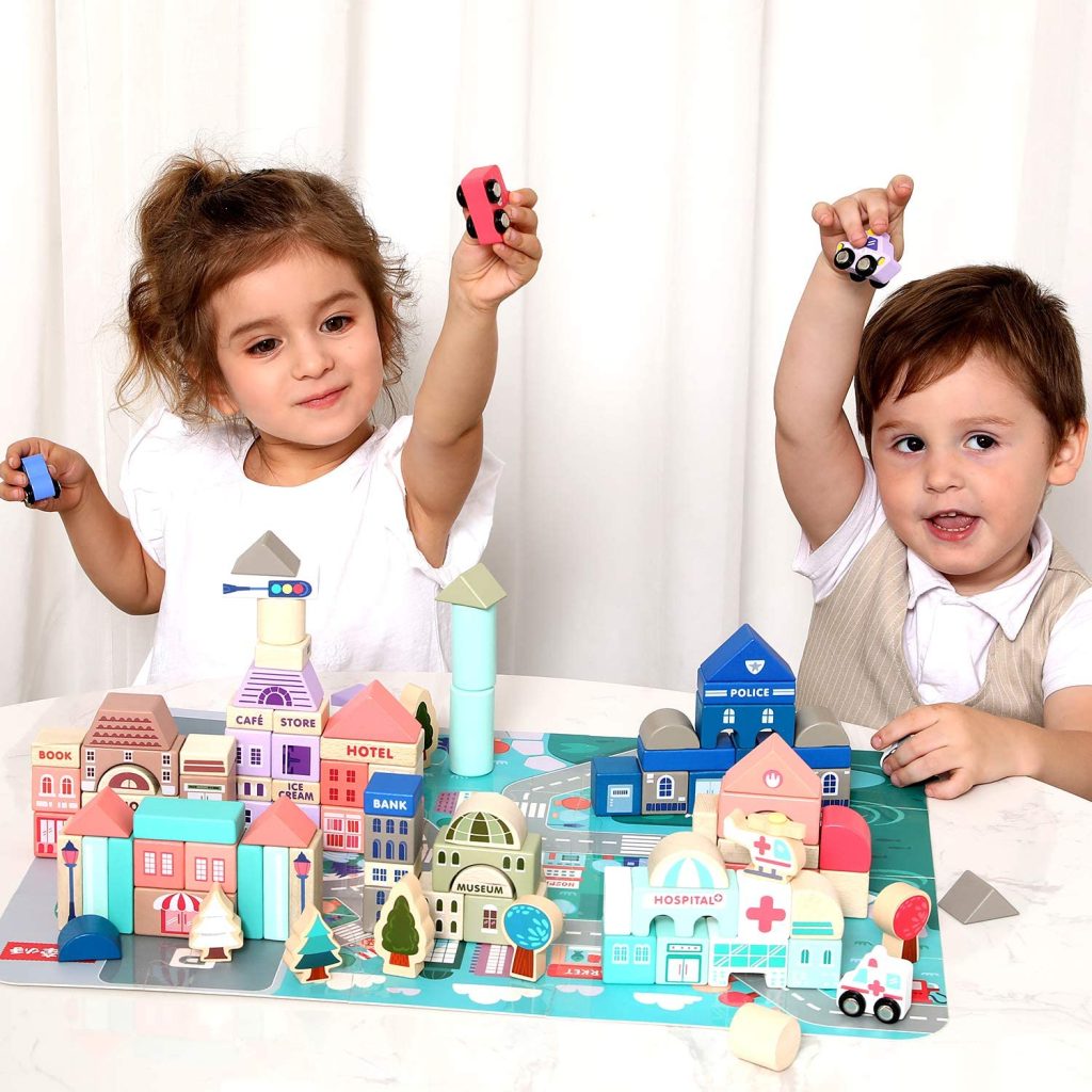 Kidzabi Wooden Building Blocks Toy | 115 PCS | PLUGnPOINT