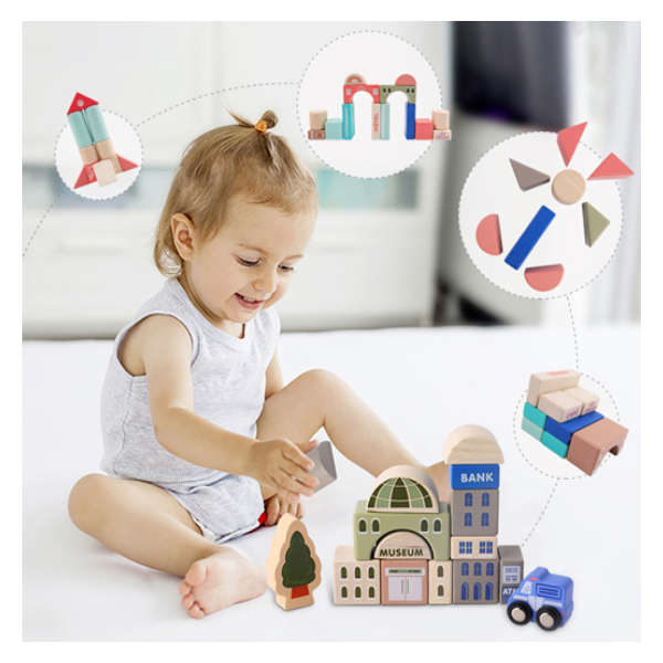Kidzabi Wooden Building Blocks Toy | 115 PCS | PLUGnPOINT