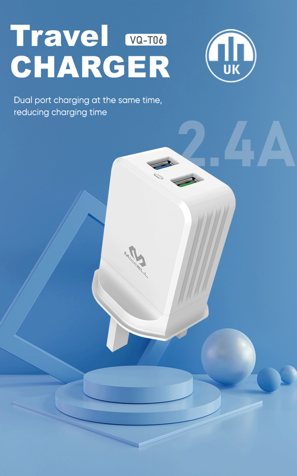 Miccell 5v 2.4a With Dual Port USB Wall Charger | PLUGnPOINT