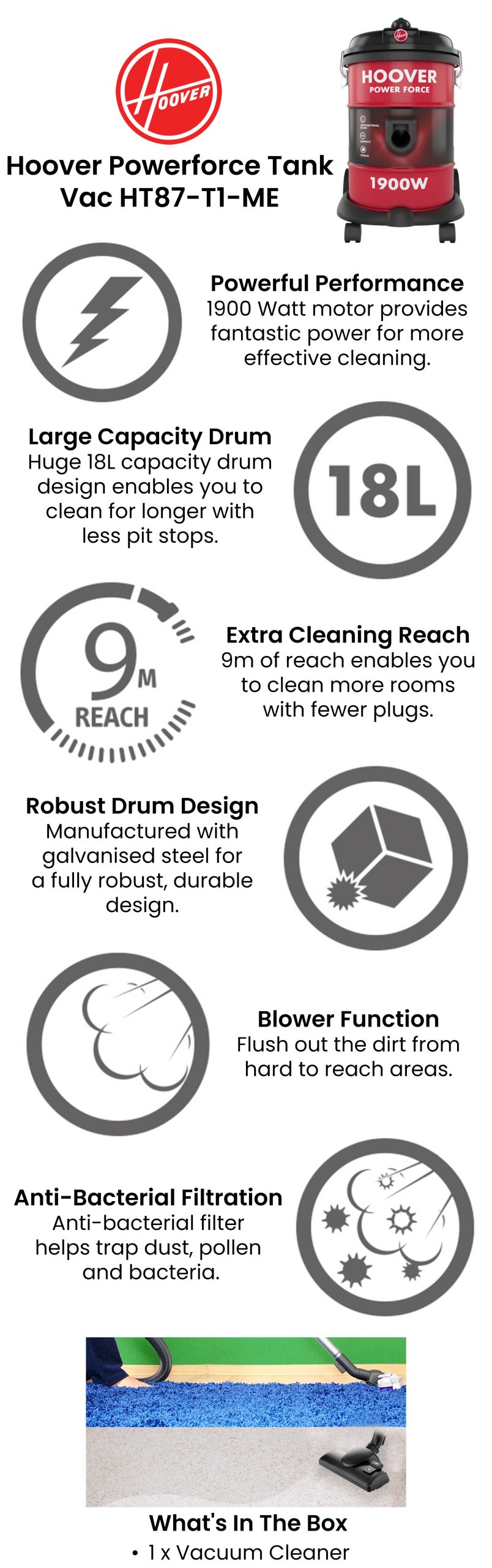 Hoover Tank Vacuum Cleaner - HT87-T1-M | PLUGnPOINT