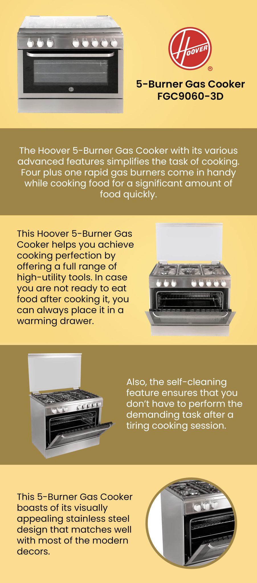 Hoover FGC9060-3D 5 Burner Gas Cooker | PLUGnPOINT