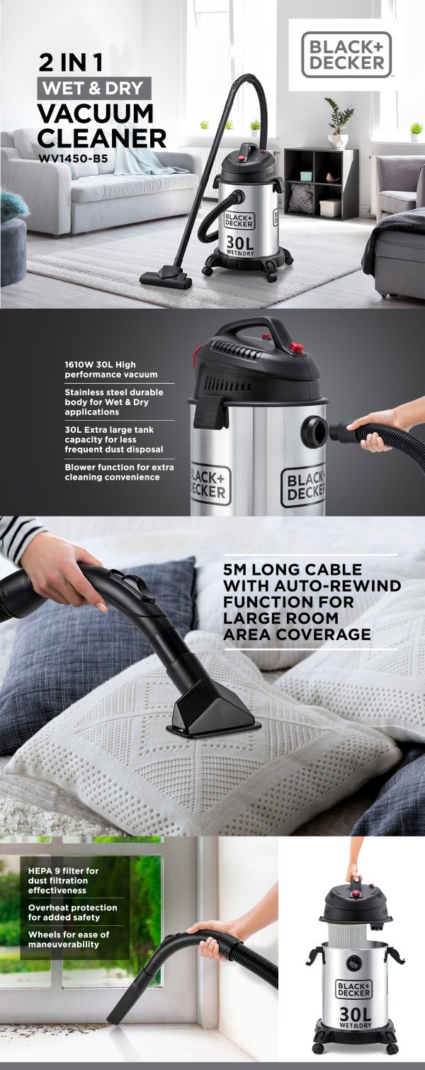 Black+Decker 30L Wet and Dry Vacuum Cleaner – WV1450-B5 - PLUGnPOINT
