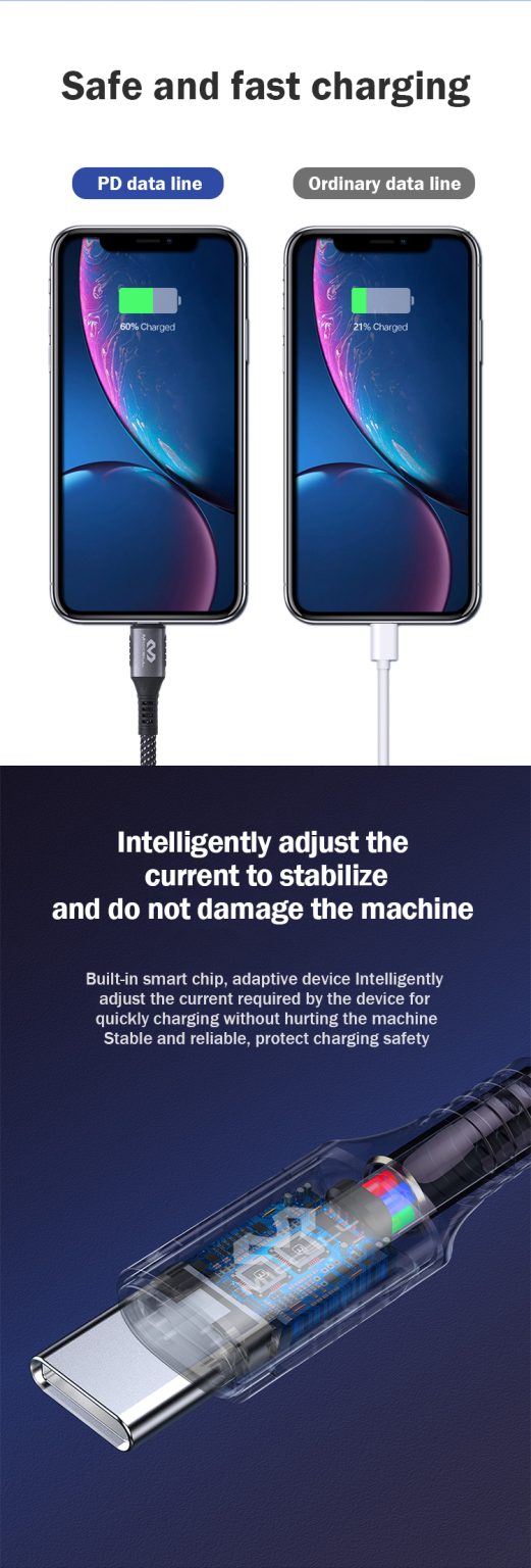 Miccell 3A Fast Type C To Lightning Charging Cable 1.2M