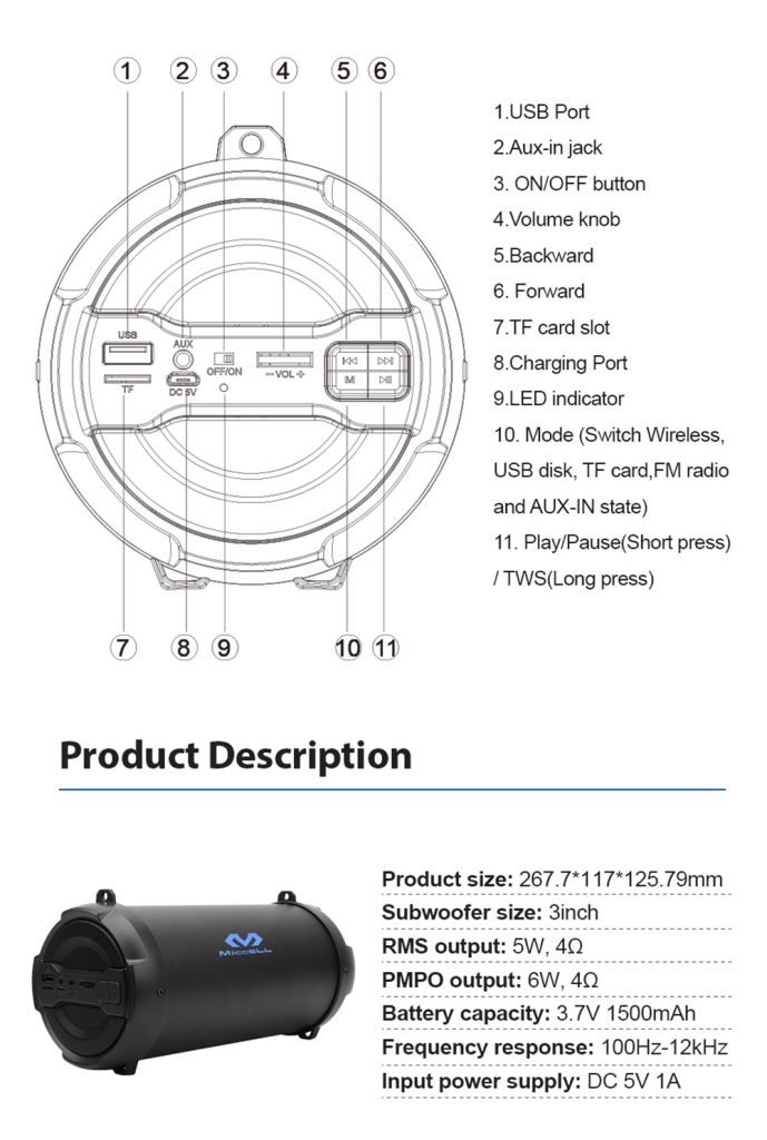 Miccell Portable Bluetooth Speaker 1500 mAh | PLUGnPOINT