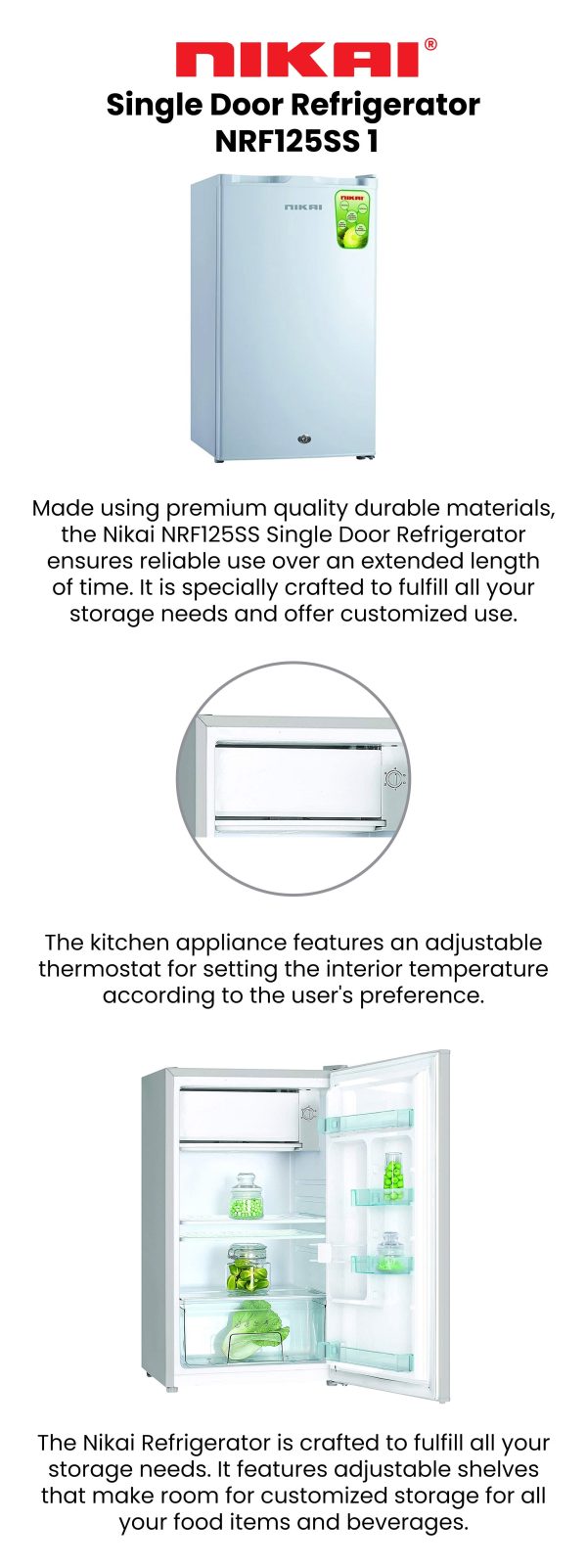 Nikai NRF125SS 1 125L Single Door Refrigerator | PLUGnPOINT