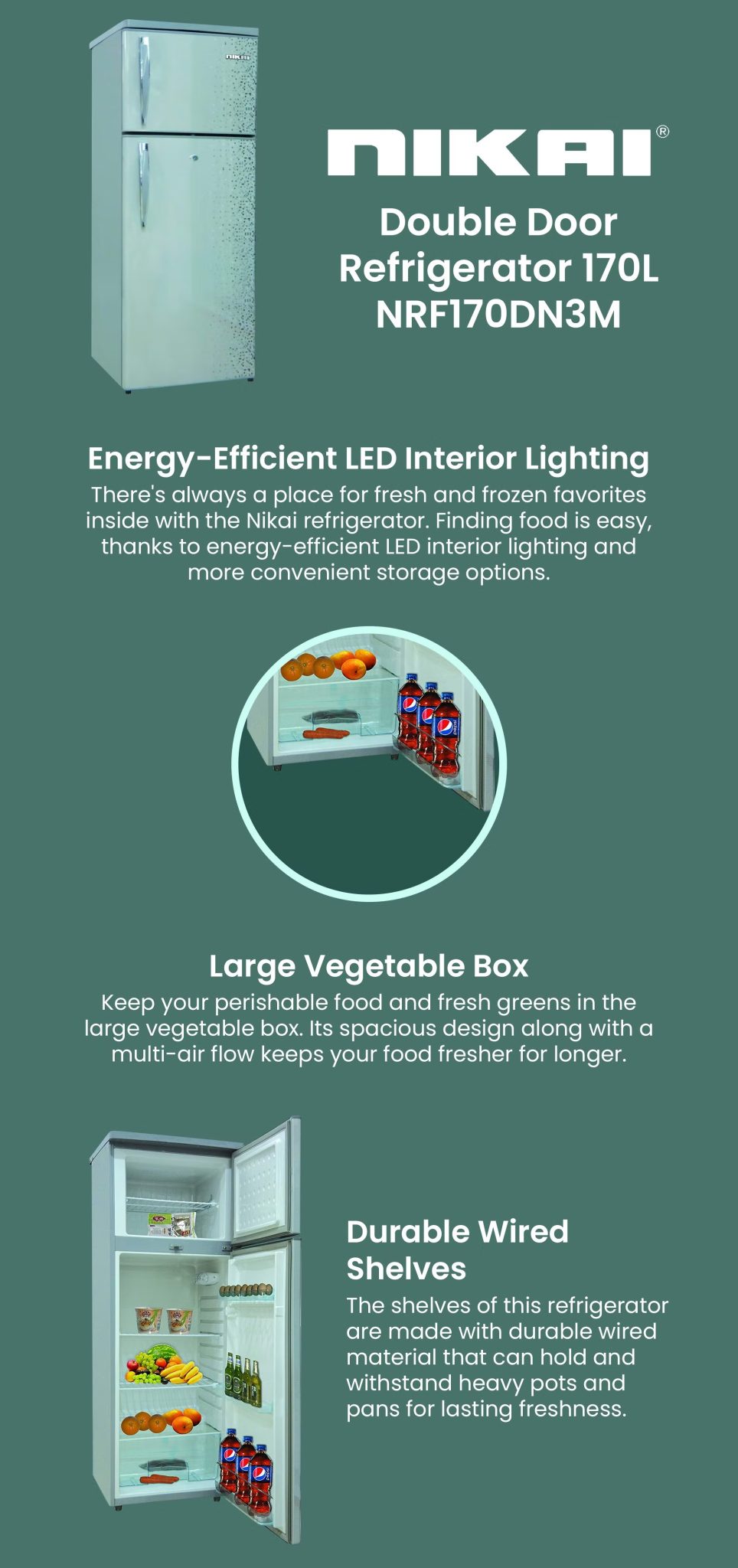 Nikai NRF170DN3M 170L Double Door Refrigerator | PLUGnPOINT