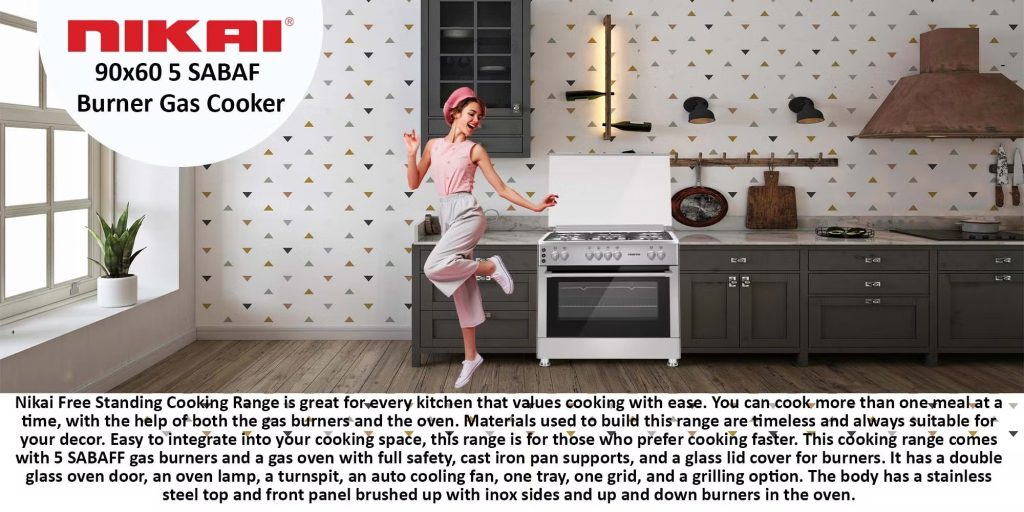 Nikai U9066FSSPTN10 Gas Cooker 90X60cm 5 Burners | PLUGnPOINT