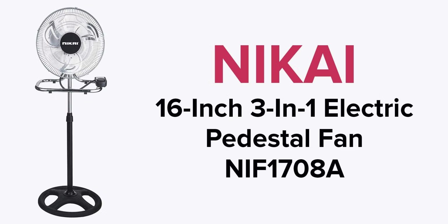 NIKAI Electric Pedestal Fan 3 In 1, White/ Black – NIF1708A ...