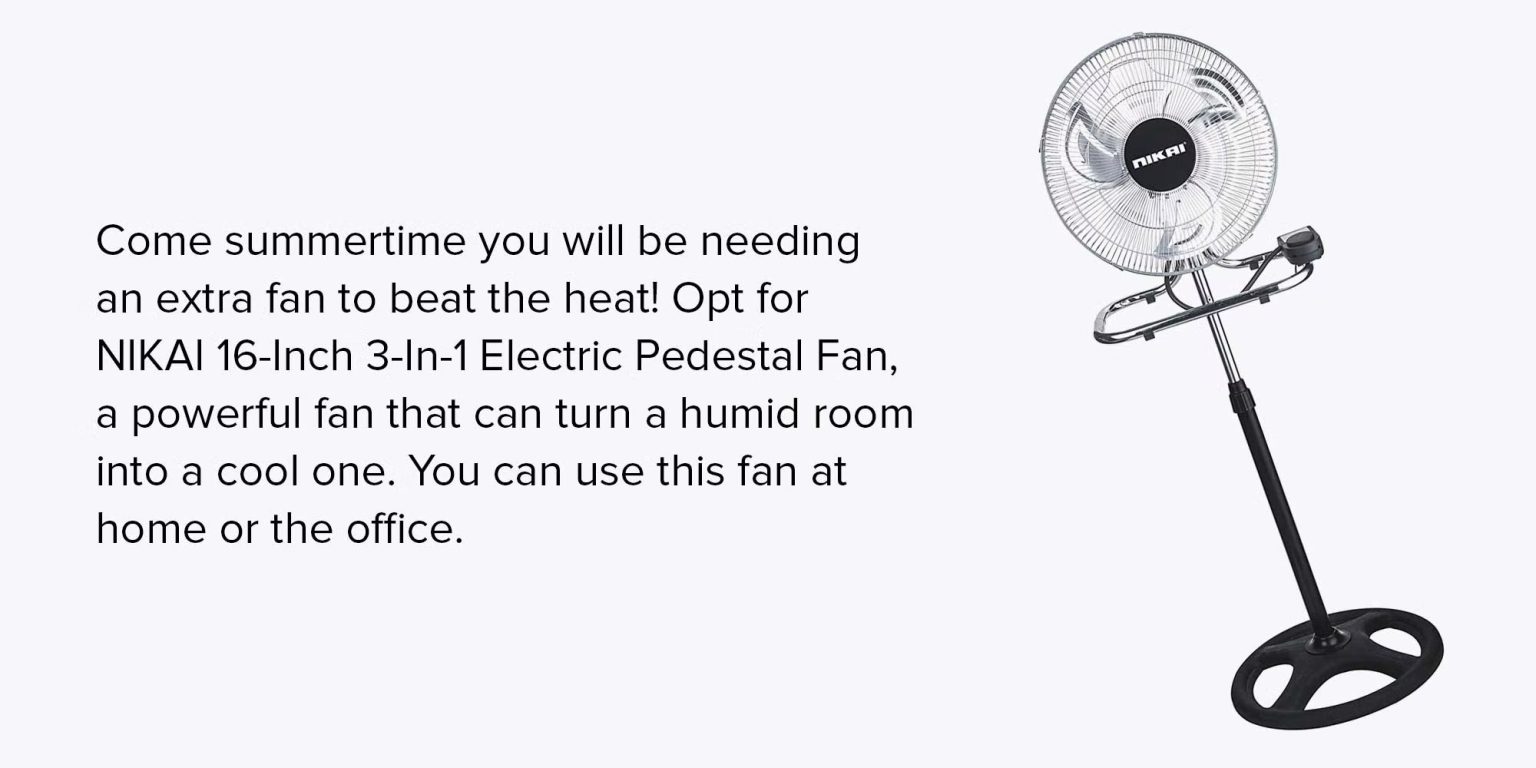 NIKAI Electric Pedestal Fan 3 In 1, White/ Black – NIF1708A ...