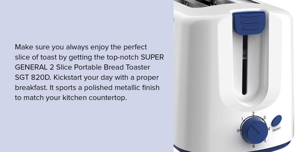 Super General 2 Slice Portable Bread Toaster 650 White – SGT 820D ...