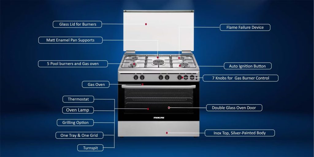 NIKAI U9063FS 5 Burners Gas Cooking Range | PLUGnPOINT