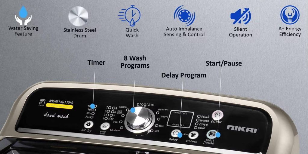 Nikai 12 Kg Fully Automatic Top Loading Washing Machine, Low Noise, 8 ...