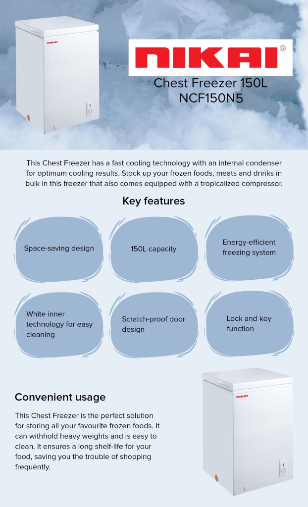 NIKAI 150L Chest Freezer, White – NCF150N5 - PLUGnPOINT - The Marketplace