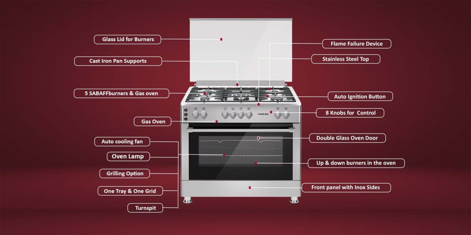 Nikai U9066FSSPTN10 Gas Cooker 90X60cm 5 Burners | PLUGnPOINT