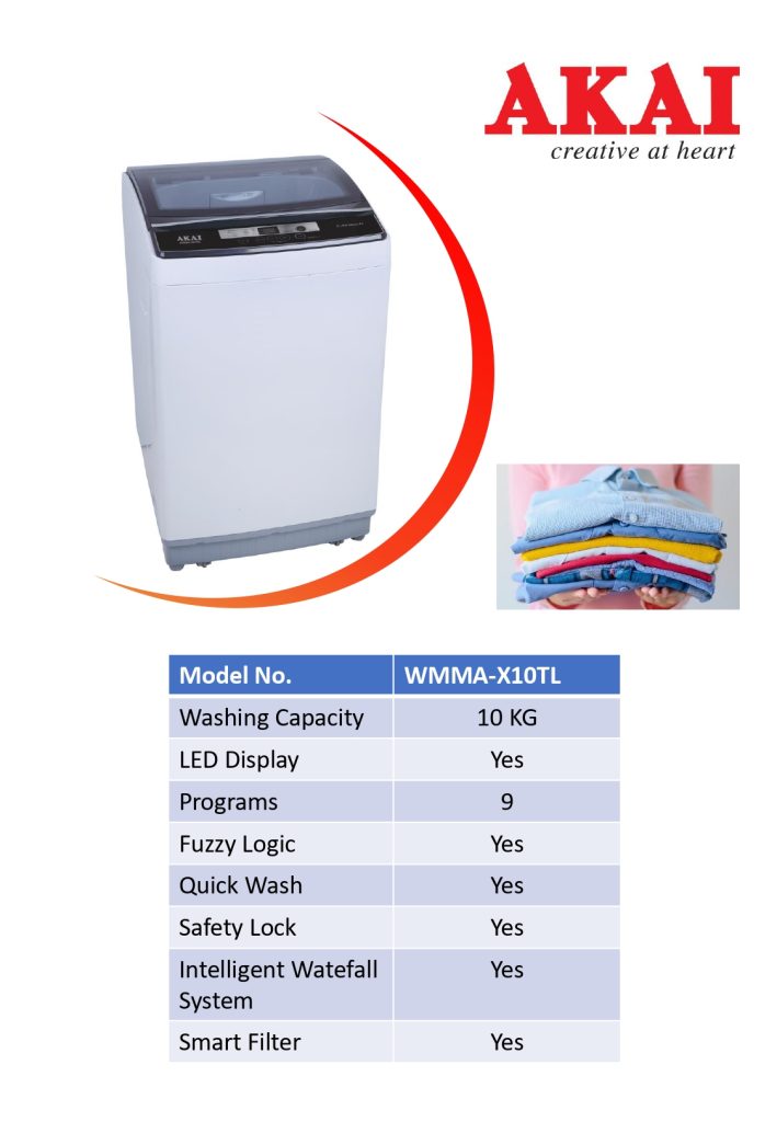 Akai WMMA-X10TL 10Kg Top Load Washing Machine | PLUGnPOINT