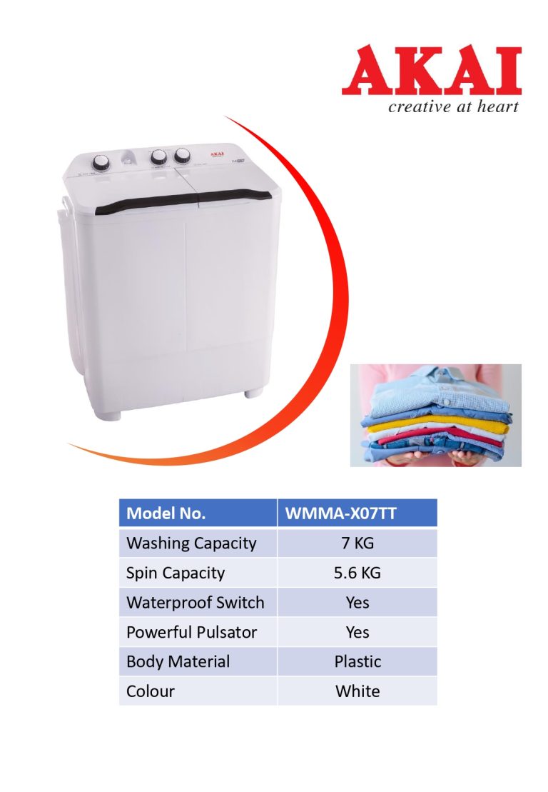Akai 7kg Semi Automatic Top Load Washing Machine