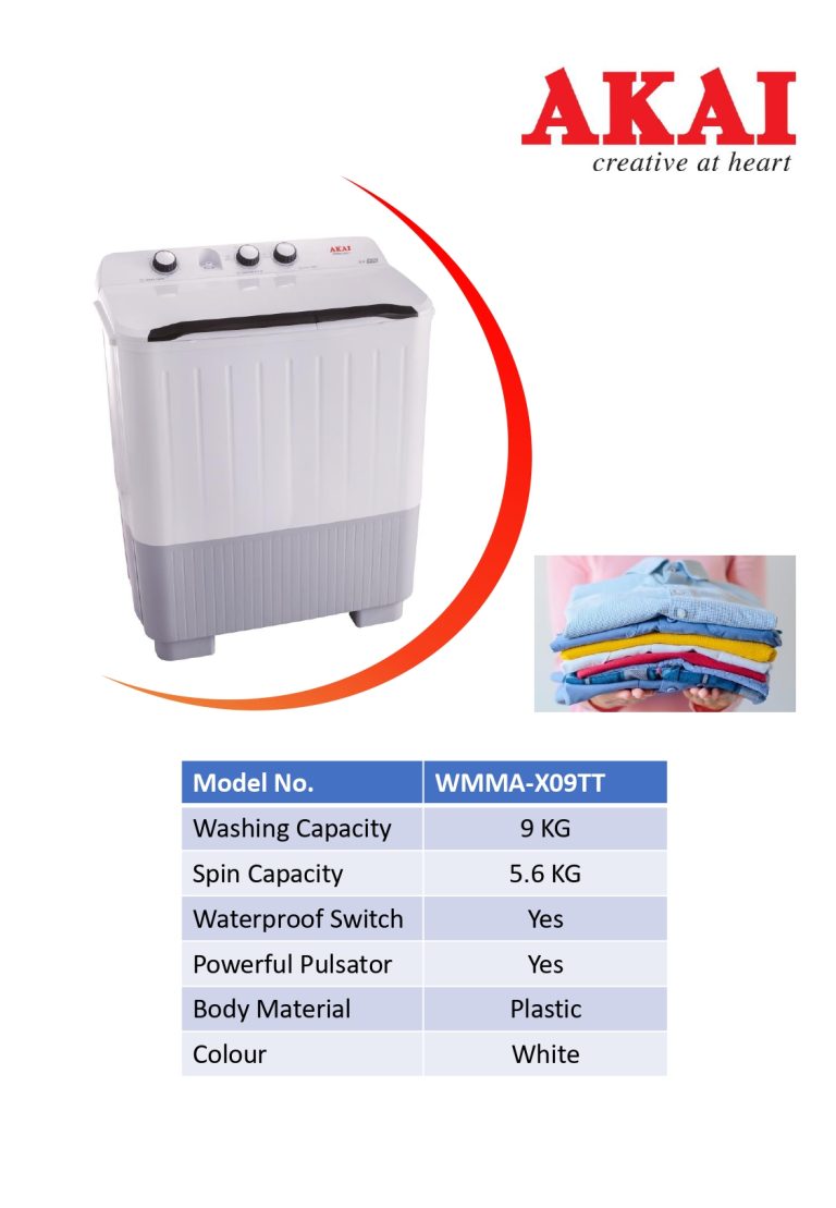 Akai 9kg Semi Automatic Top Load Washing Machine