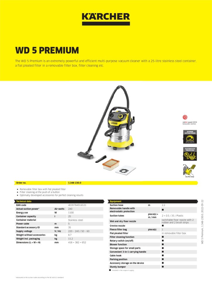 Karcher WD 5 Premium Wet and Dry Vacuum Cleaner | PLUGnPOINT