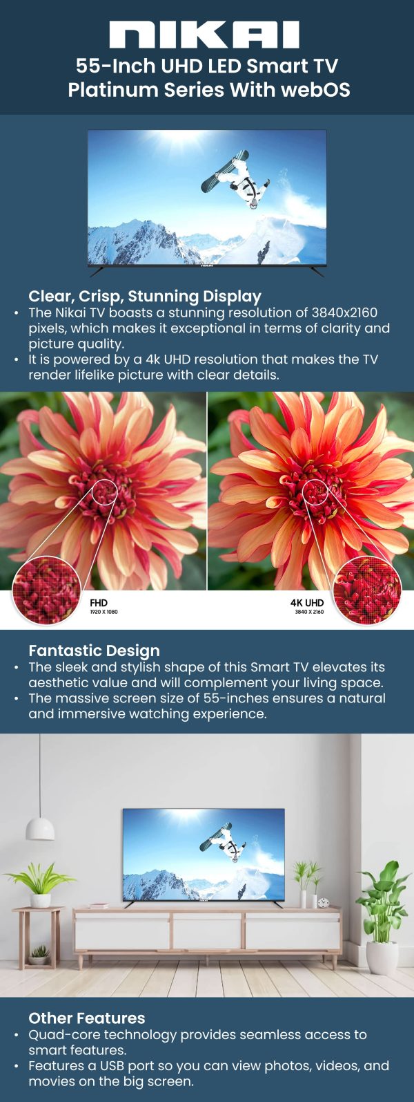 Nikai NIK55MEU4STN 55 Inch UHD LED Smart TV | PLUGnPOINT