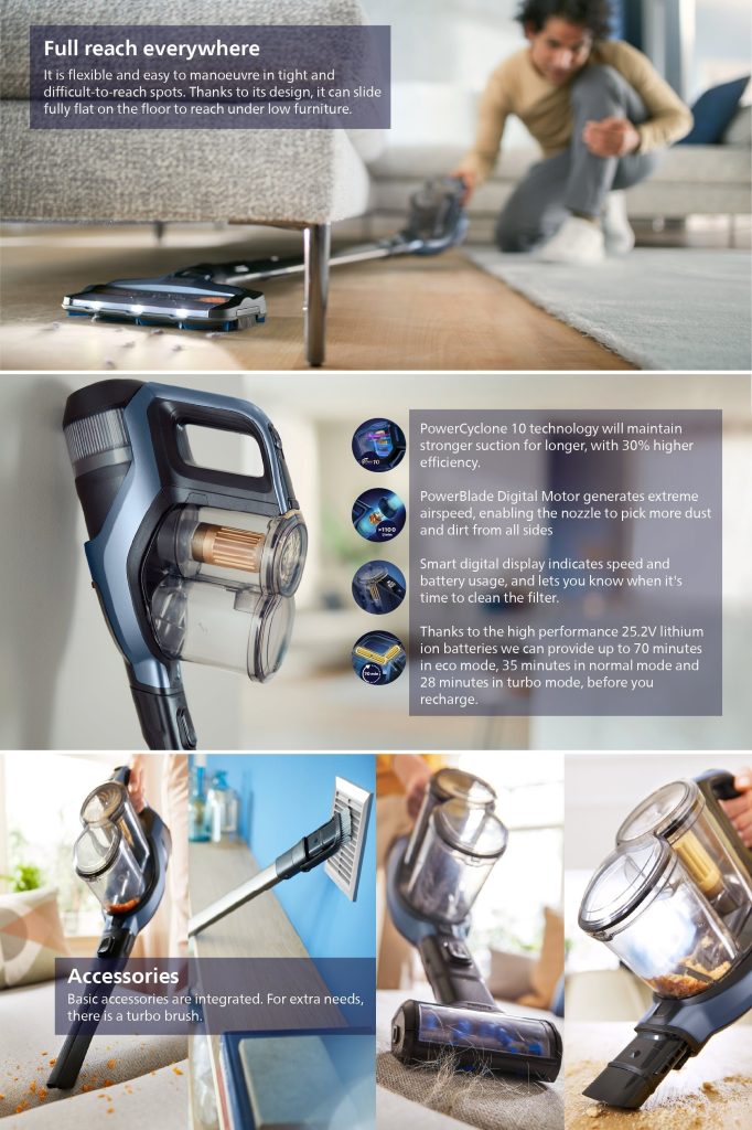 Philips Cordless Vacuum 8000 Series, 360 Suction Nozzle, Black and Blue ...