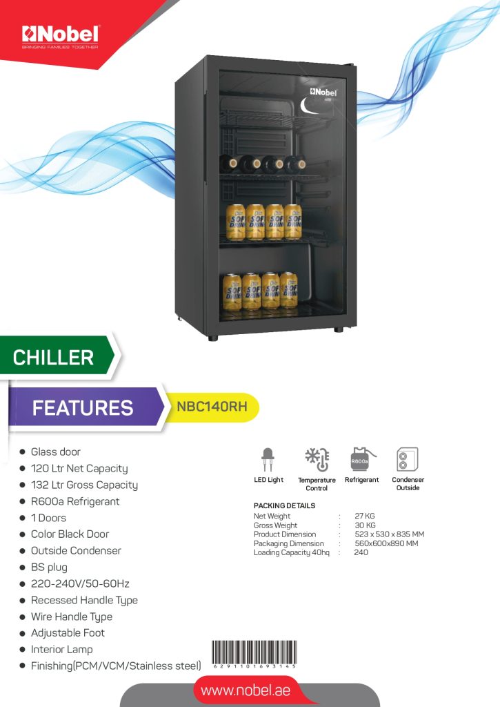Nobel 132 L Bottle Chiller Black– NBC140RH | PLUGnPOINT