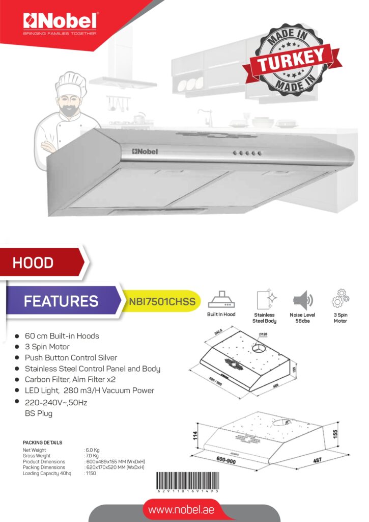 Nobel NBI7501CHSS Built in Hoods 60 Cm | PLUGnPOINT