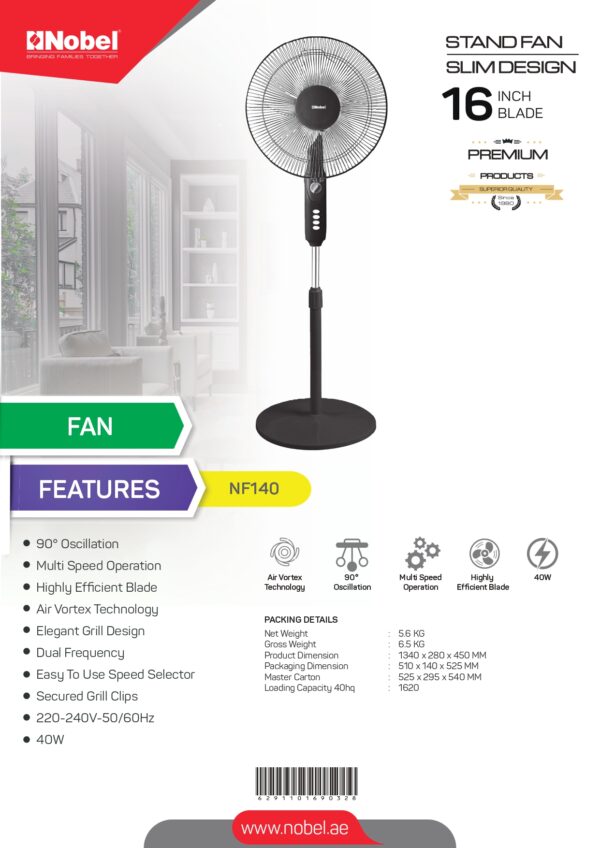 Nobel NF140 Stand Fan 16 Inch 3 Blades | PLUGnPOINT