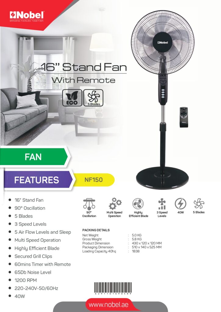 Nobel NF150 Stand Fan 16 Inch | PLUGnPOINT