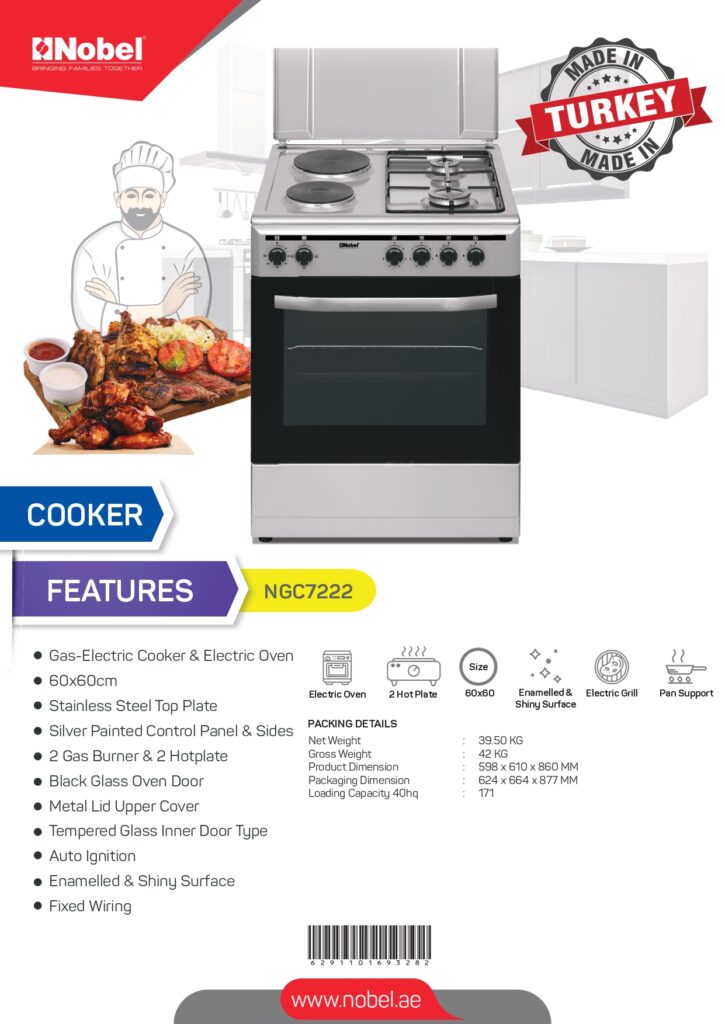 Nobel NGC7222 Gas and Electric Cooker 60X60 Cm | PLUGnPOINT