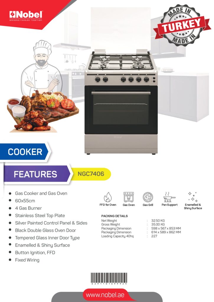 Nobel NGC7406 Gas Cooker 4 Burners 60 X 55 Cm | PLUGnPOINT