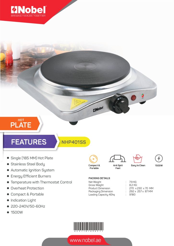 Nobel NHP401SS Hot Plate Single 1500 Watt | PLUGnPOINT