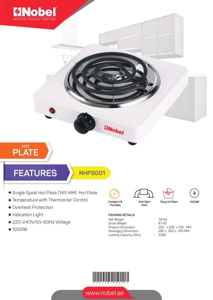 Nobel NHPS001 Single Hot Plate 1000W | PLUGnPOINT