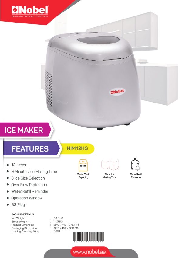 Nobel NIM12HS Ice Cube Maker 12 Kg | PLUGnPOINT