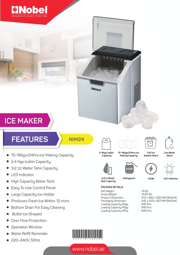 Nobel NIM24 Ice Cube Maker 18 kg 150 W | PLUGnPOINT