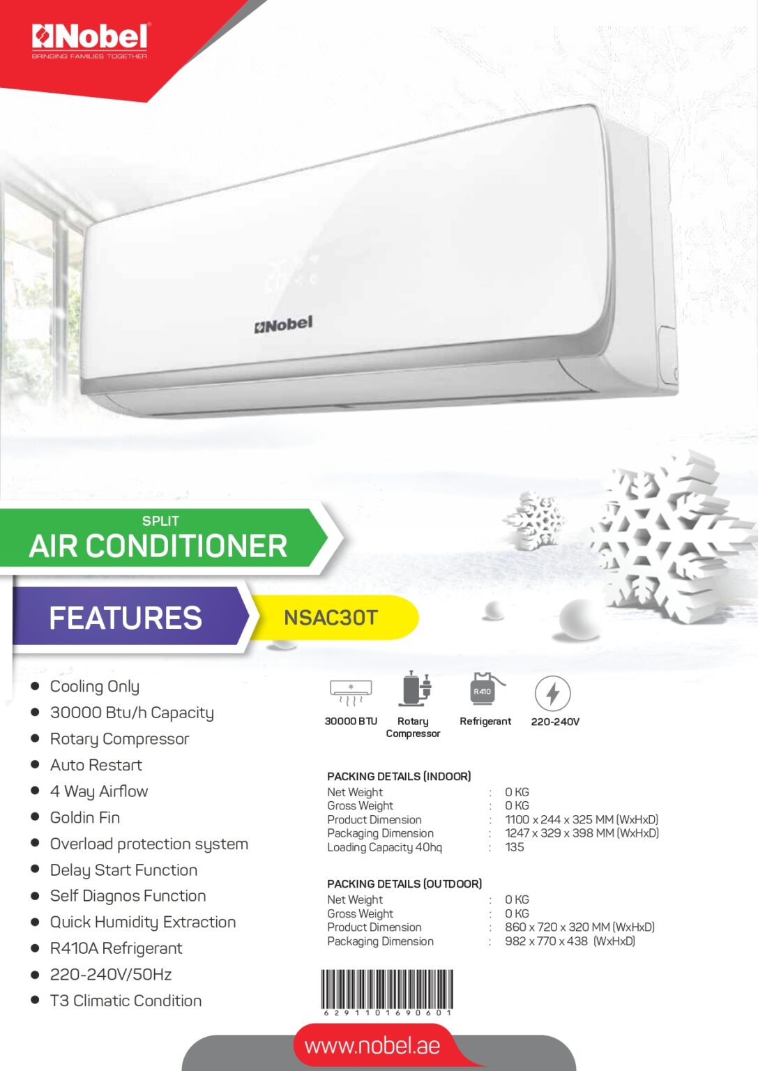 Nobel NSAC30T Split AC 2.5 Ton T3 Rotary | PLUGnPOINT