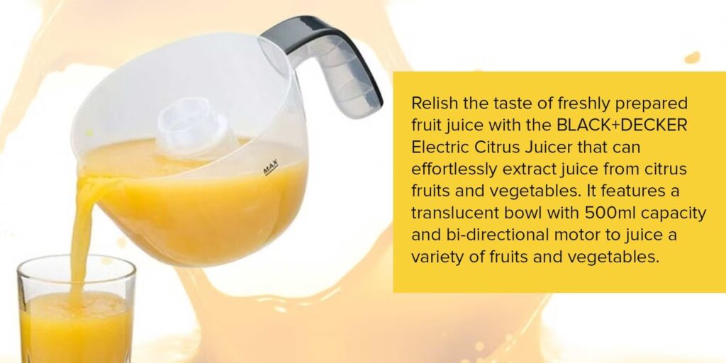 Black+Decker CJ200-B5 Electric Citrus Juicer 0.5L | PLUGnPOINT