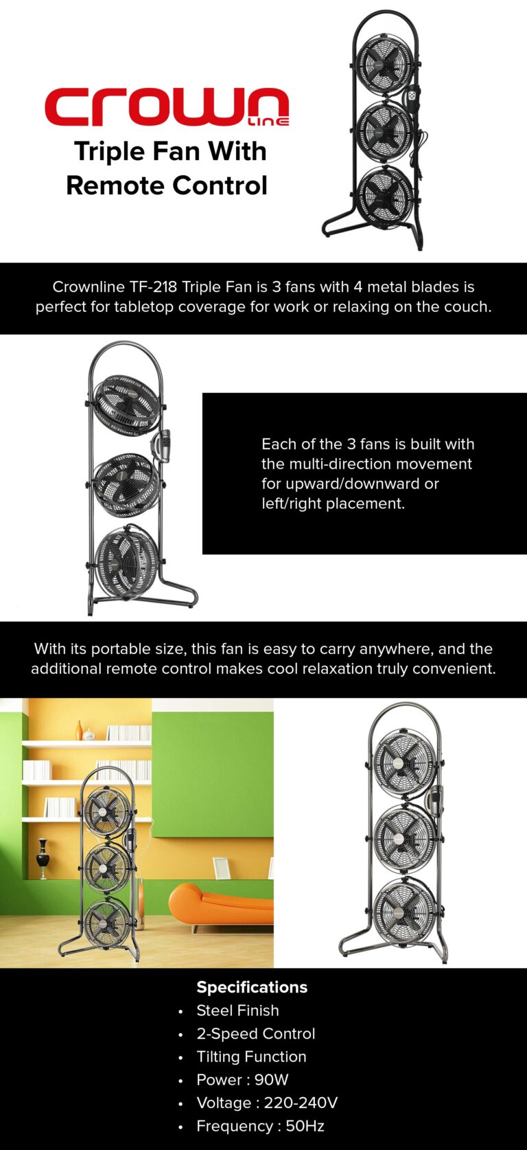 Crownline TF-218 Electric Tower Fan | PLUGnPOINT