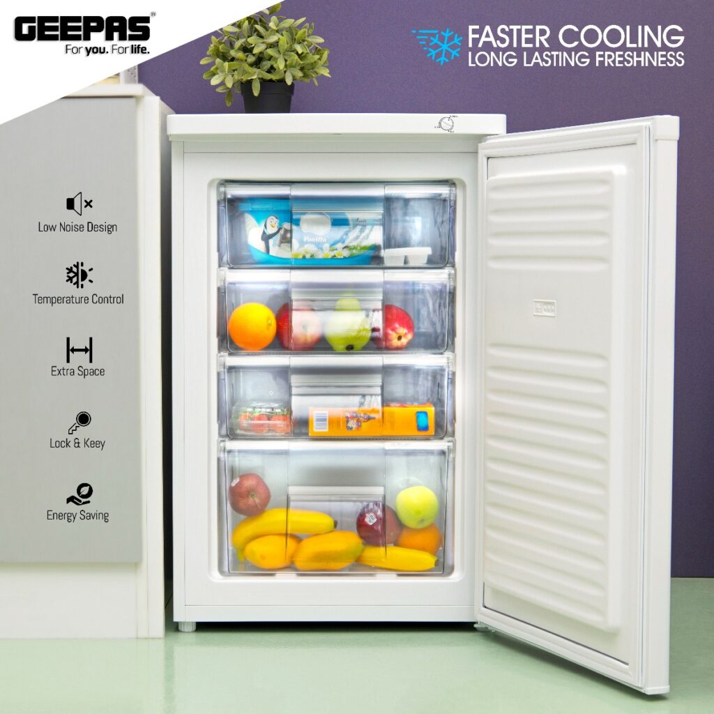 Geepas GRFU1206 120L Upright Freezer | PLUGnPOINT
