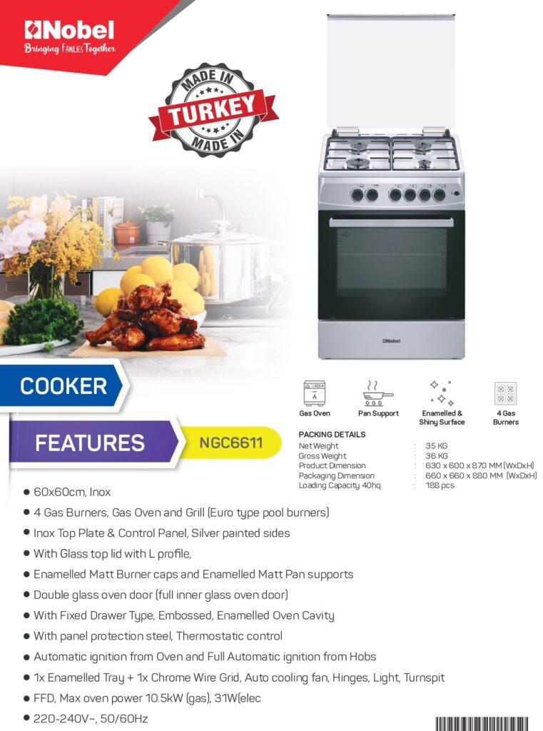Nobel NGC6611 Gas Cooker 60 x 60 Cm | PLUGnPOINT