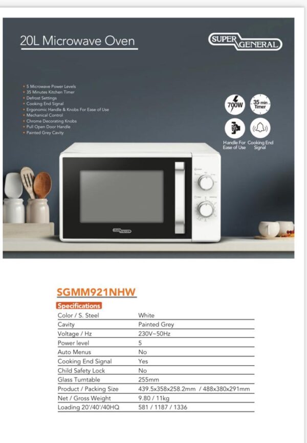 Super General SGMM921NHW Microwave Oven 20L | PLUGnPOINT