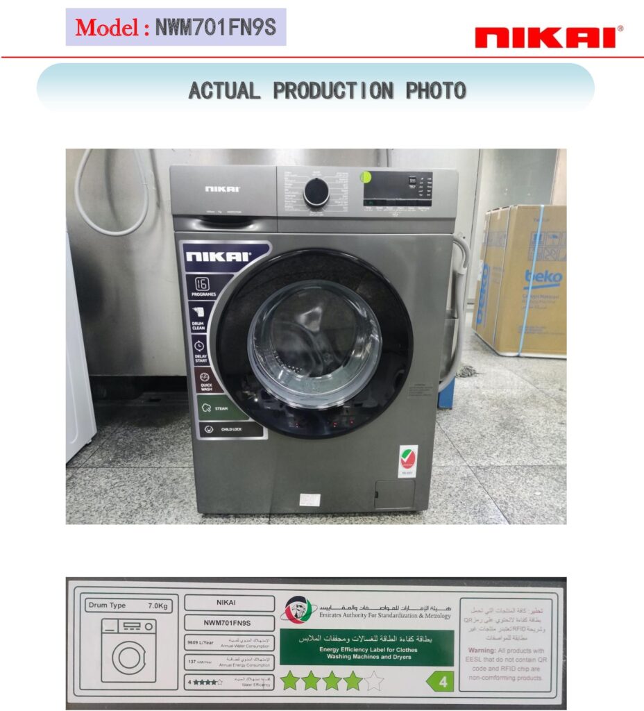 Nikai 7kg Front Load Washing Machine - NWM701FN9S