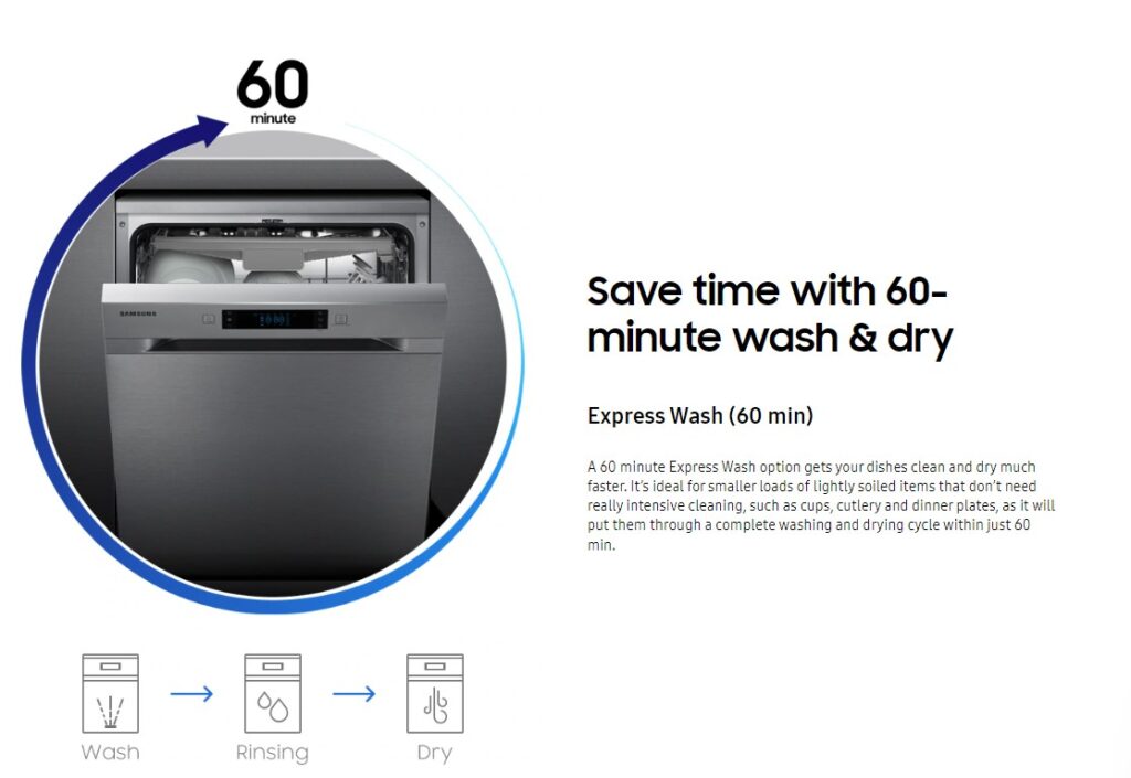 Samsung DW60M6050FS/GU 14 place settings Free Standing Dishwasher