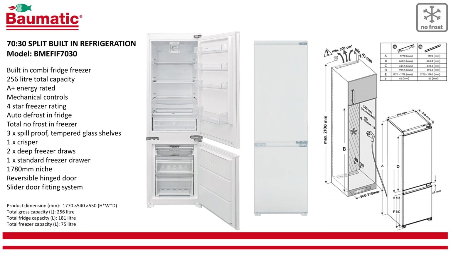 Baumatic BMEFIF7030 Built-in Refrigerator | PLUGnPOINT