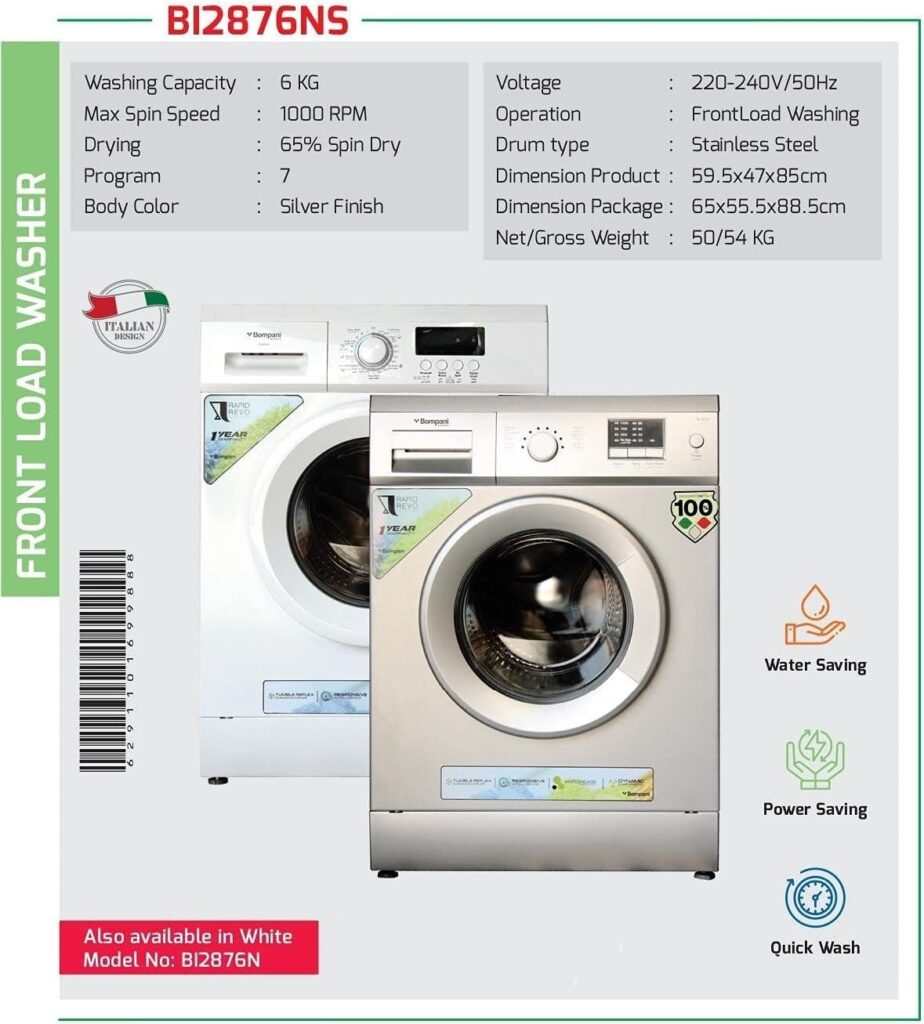 Bompani BI2876NS Front Load Washer 6Kg | PLUGnPOINT