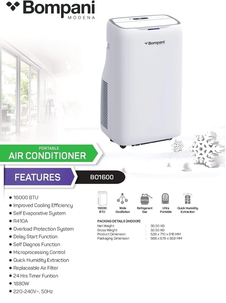 Bompani BO1600 Portable Air Conditioner 15000 BTU | PLUGnPOINT