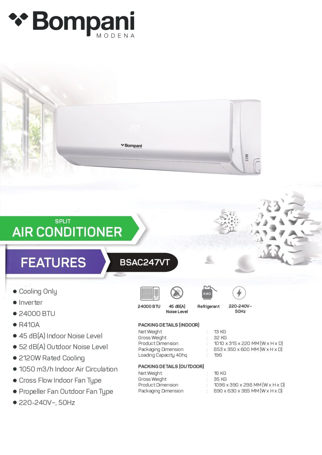 Bompani BSAC247VT Split Air Conditioner | PLUGnPOINT