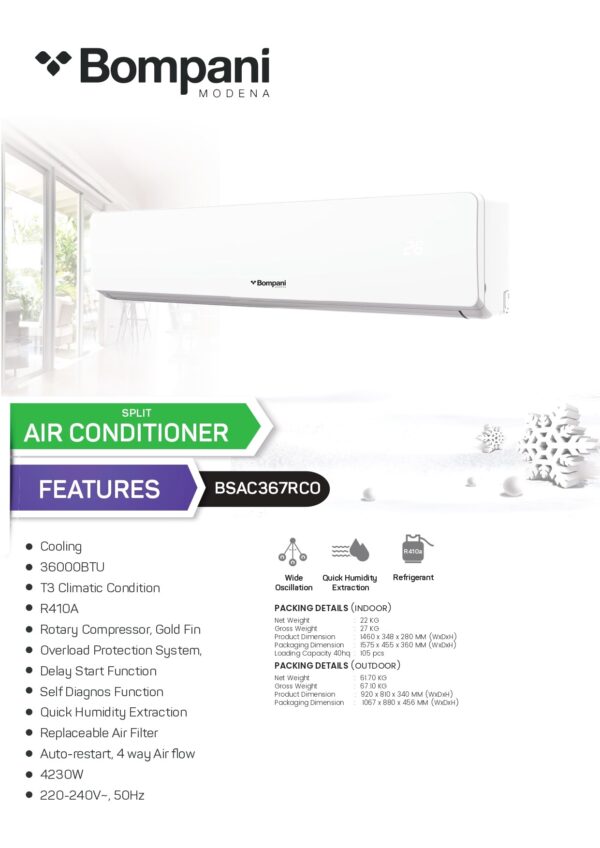 Bompani Split Air Conditioner 3 Ton BSAC367RCO | PLUGnPOINT